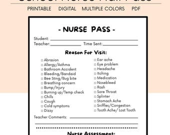 School Nurse / Health Office Pass | PDF Download | Pass FROM Nurse ...