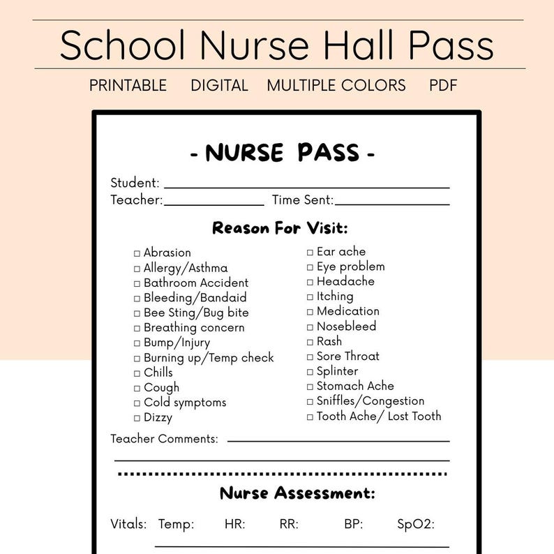 School Nurse Hall Pass - Etsy