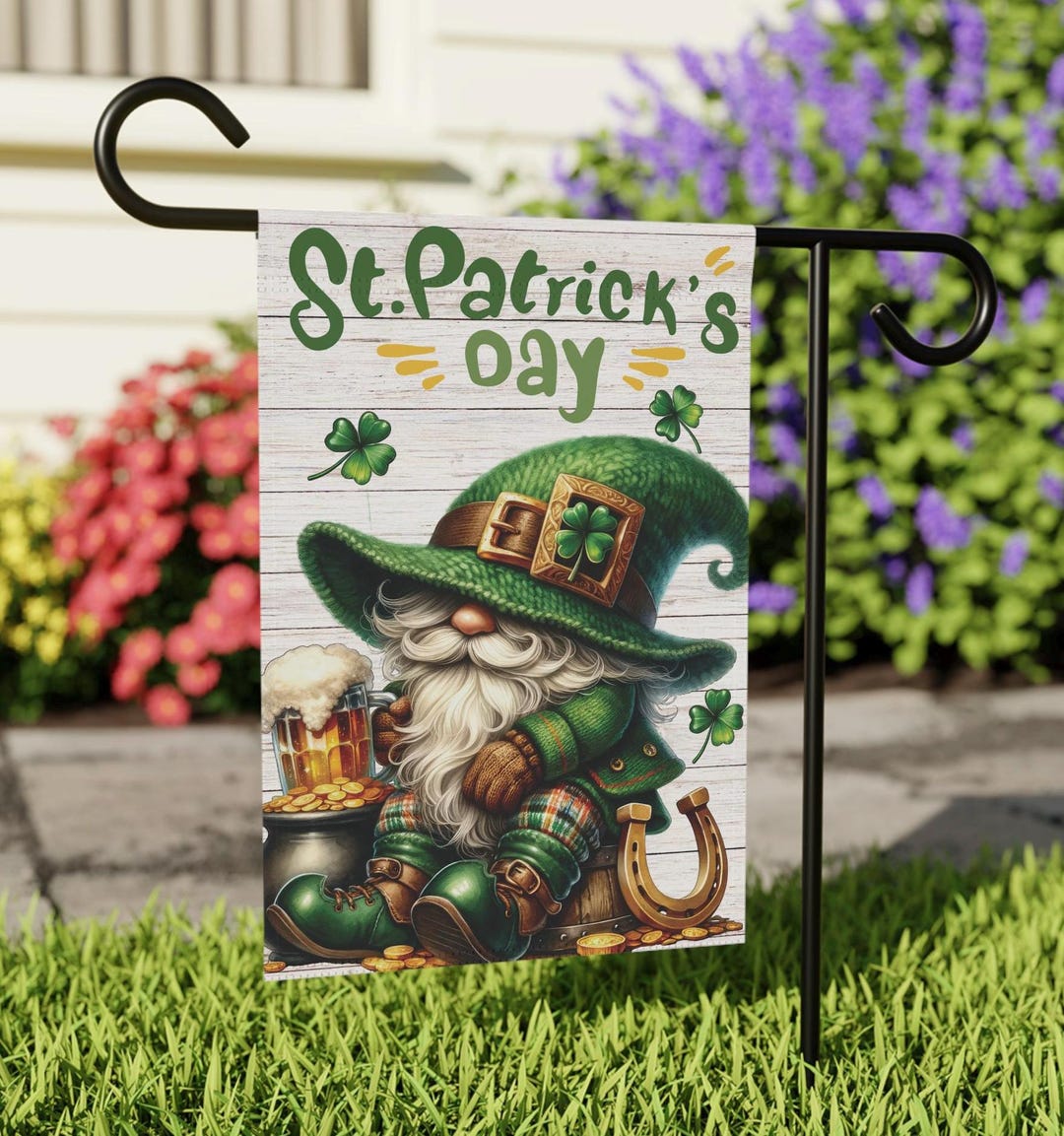 St. Patrick's Day Gnome Garden Banner: Lucky Irish Decor - Etsy