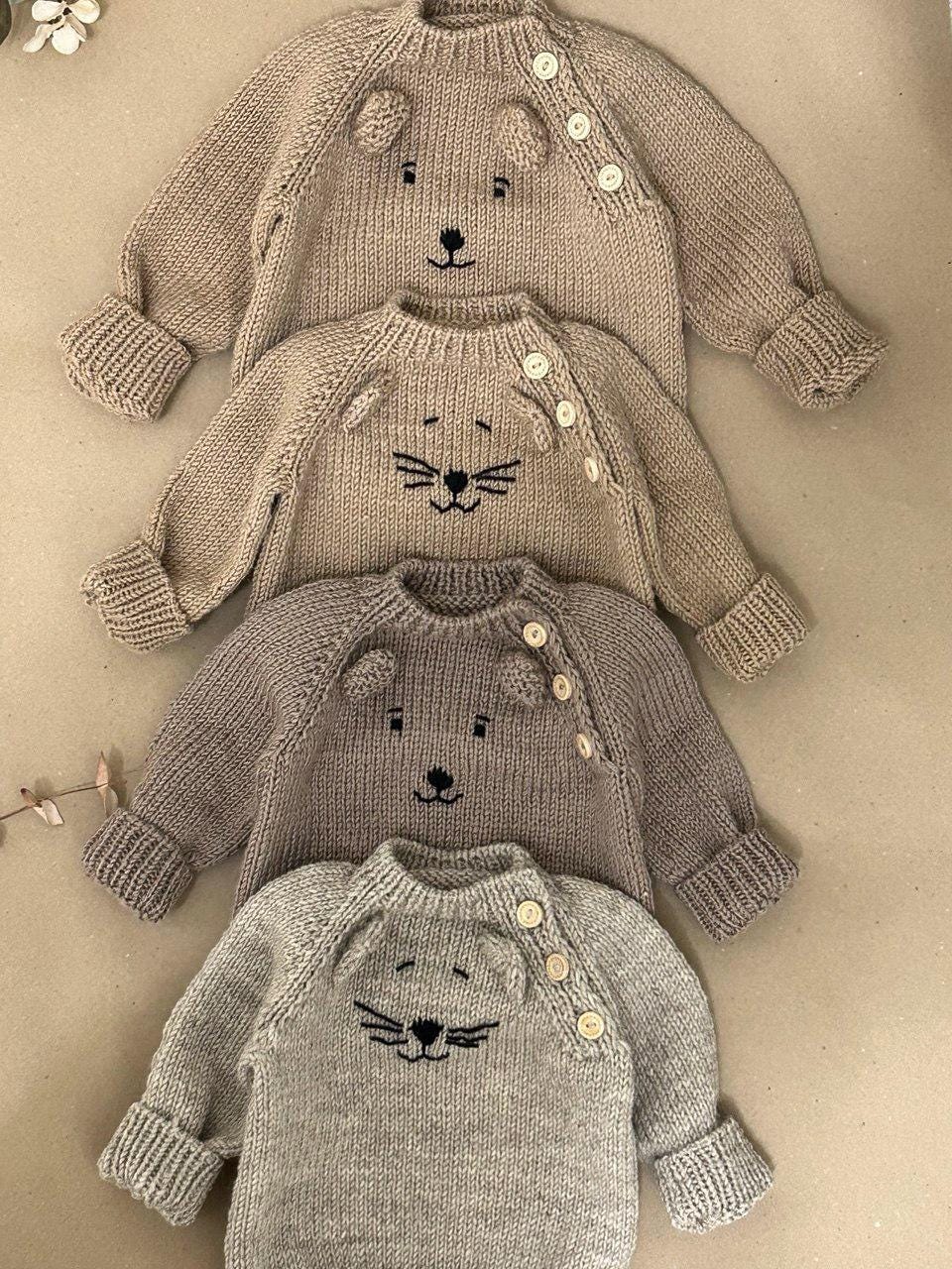 Handmade Knit Baby Sweater: Organic Wool Bear Design - Etsy