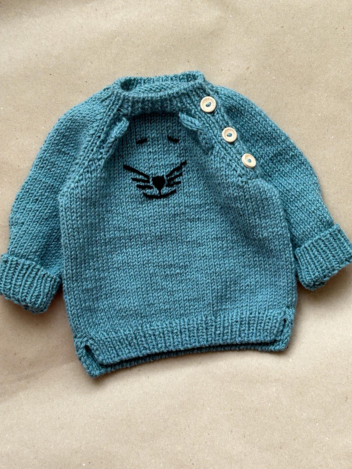 Handmade Knit Baby Sweater: Organic Wool Bear Design - Etsy
