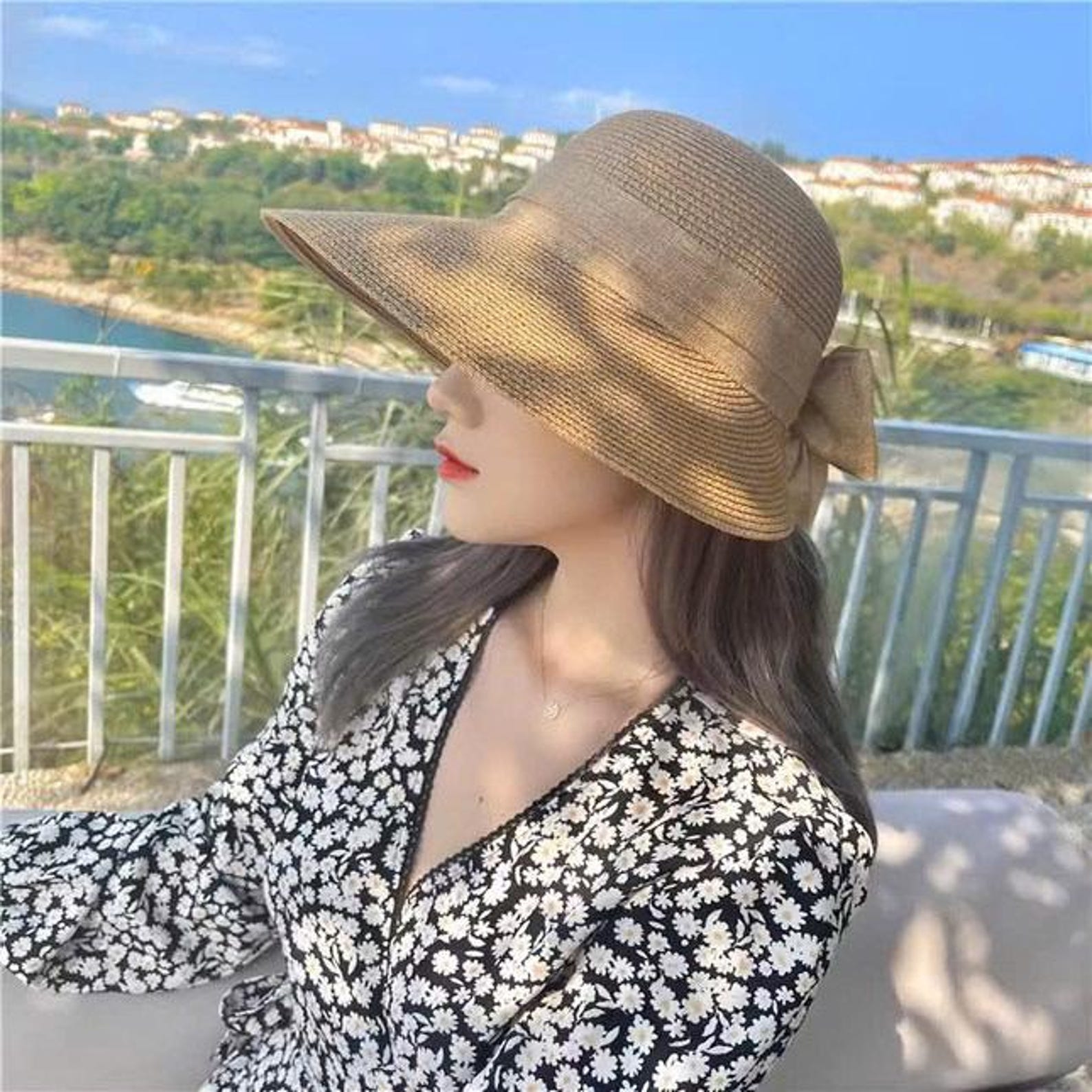 Women's Straw Sun Hat With Bow - Summer Beach Hat, Outdoor Party Hat ...