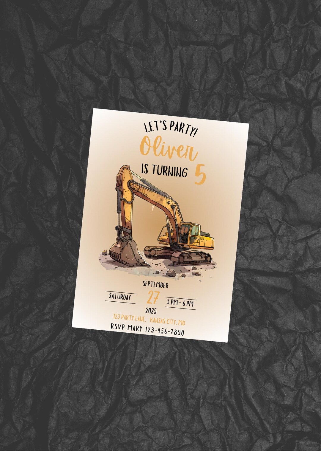 Construction Birthday Invitation, Excavator Truck Party Invitation, Boy ...