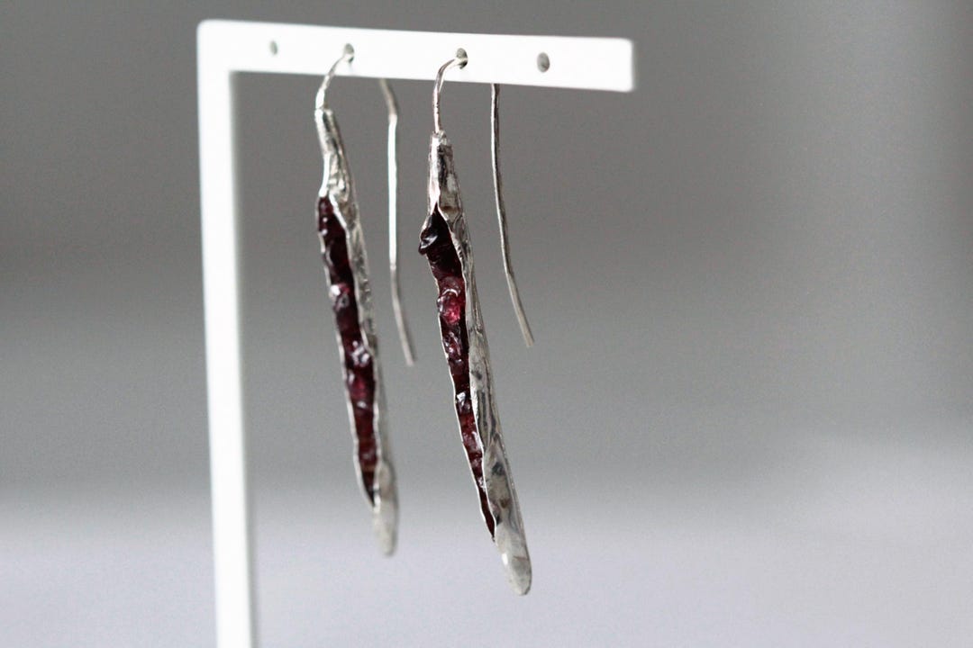 Red Garnet Drop Earrings, Spike Dangle Earrings, Raw Garnet Earrings ...