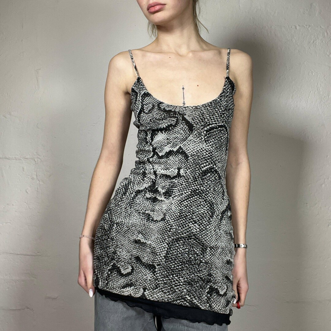 Vintage 90's Coquette Black Snake Print Cami Mini Dress (S) - Etsy