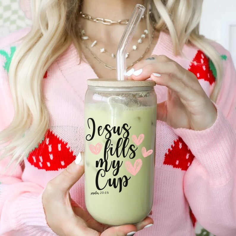 Jesus Gift, Jesus Fills My Cup, Christian Glass Cup, Psalm 23:05, Iced ...