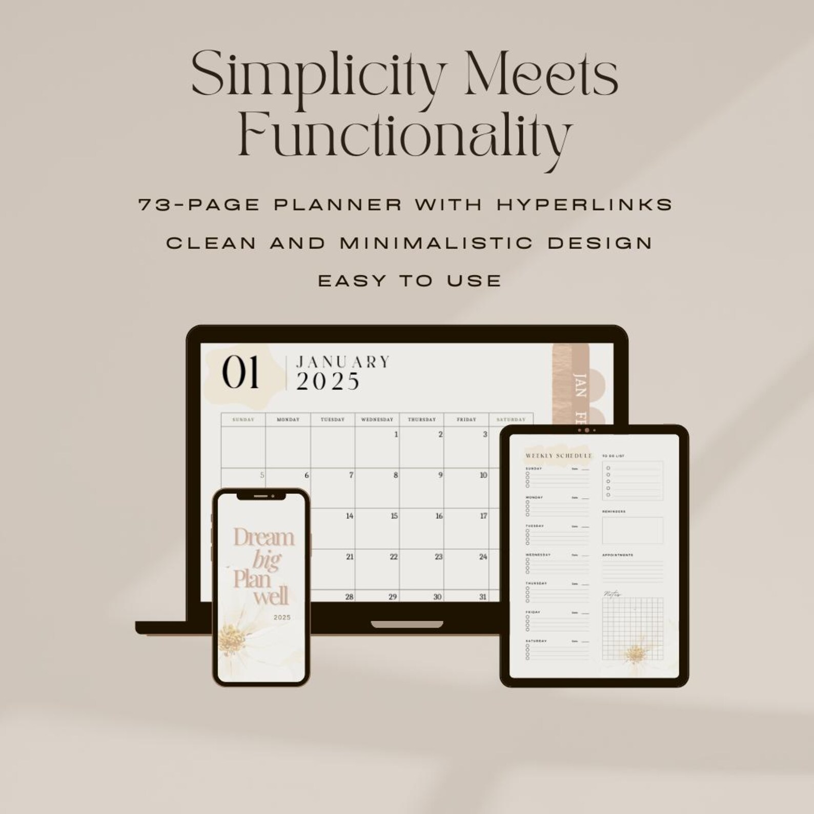 2025 Digital Planner With Hyperlinks | Minimalist Journal (instant ...