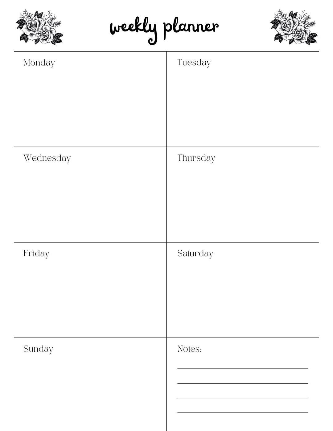 Reusable Weekly Planner | Printable Weekly Planner PDF | Black and ...