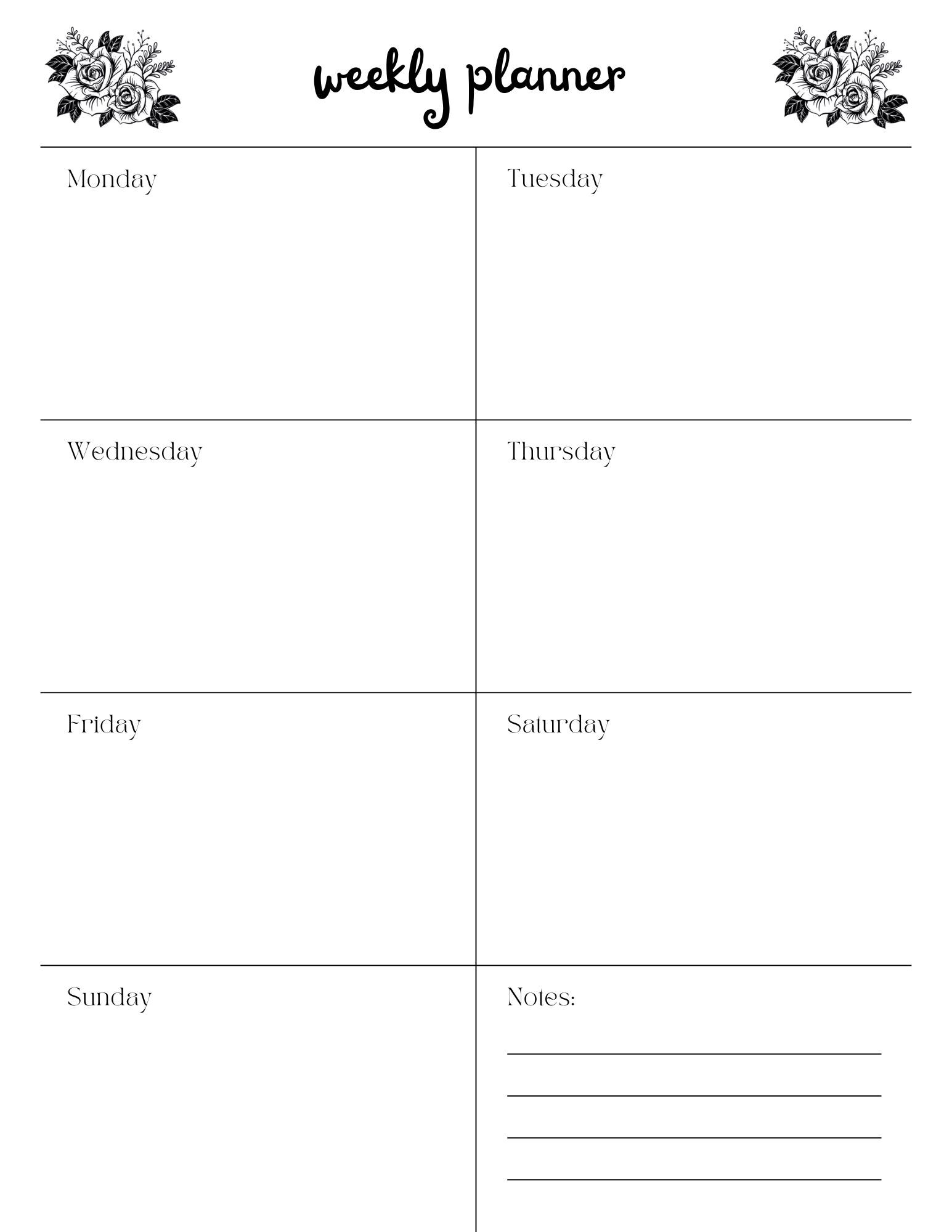 Reusable Weekly Planner | Printable Weekly Planner PDF | Black and ...