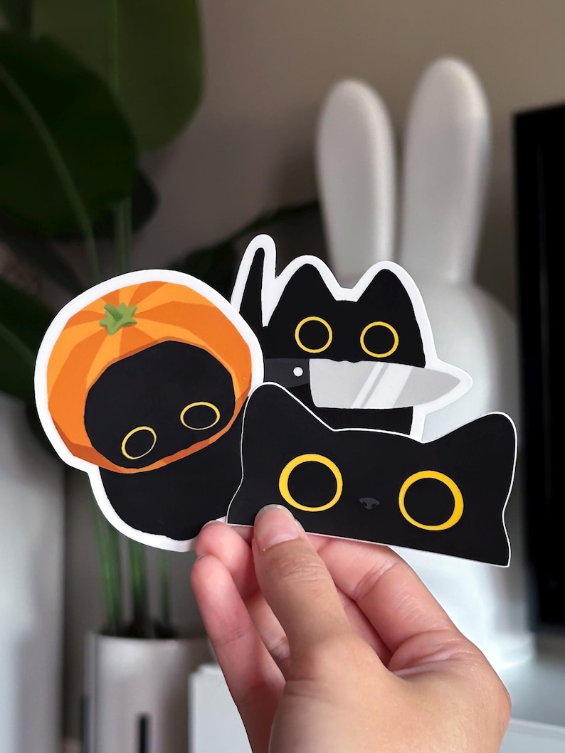 Black Cat Void Pumpkin Halloween Sticker, Matte Vinyl Waterproof ...