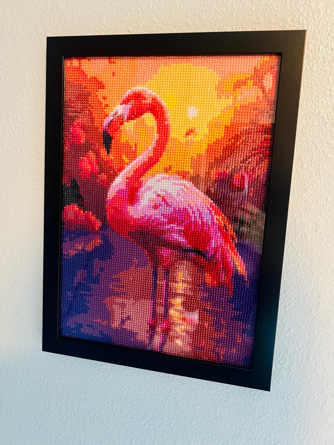Completed/framed Diamond Art Flamingo at Sunset – Handcrafted Sparkling ...