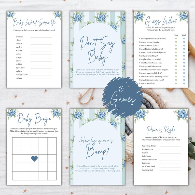 Blueberry Baby Shower Games: 10 Editable Templates (digital Download ...
