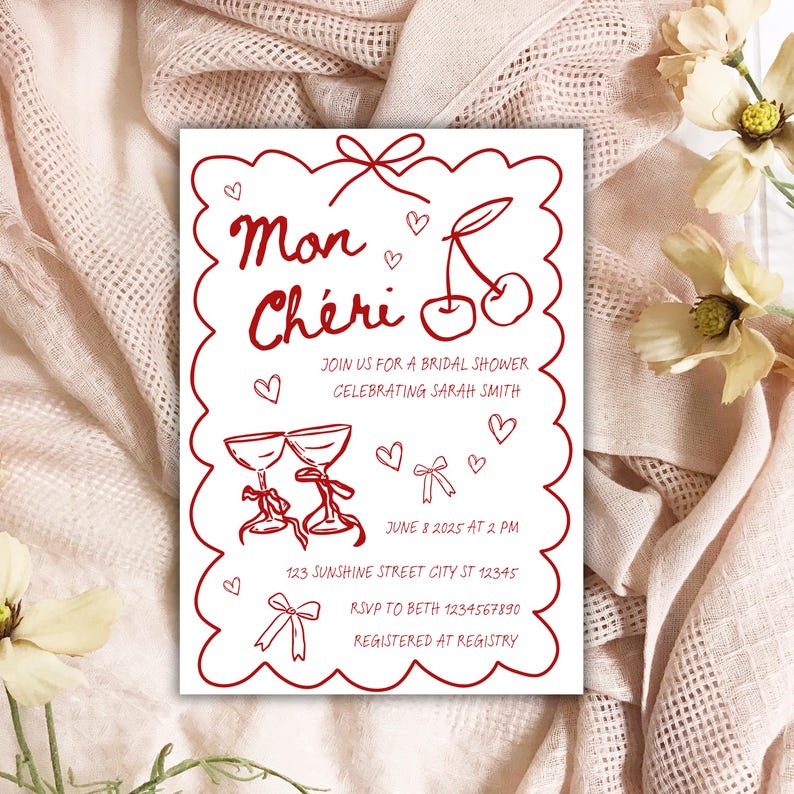 Editable Mon Cheri Cherry Themed Bridal Shower Invitation Instant ...