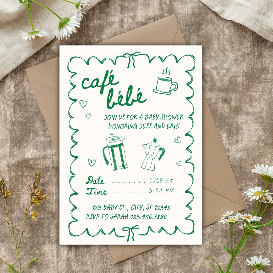 Editable Home Cafe Coffee Shop Themed Baby Shower Invitation Template ...