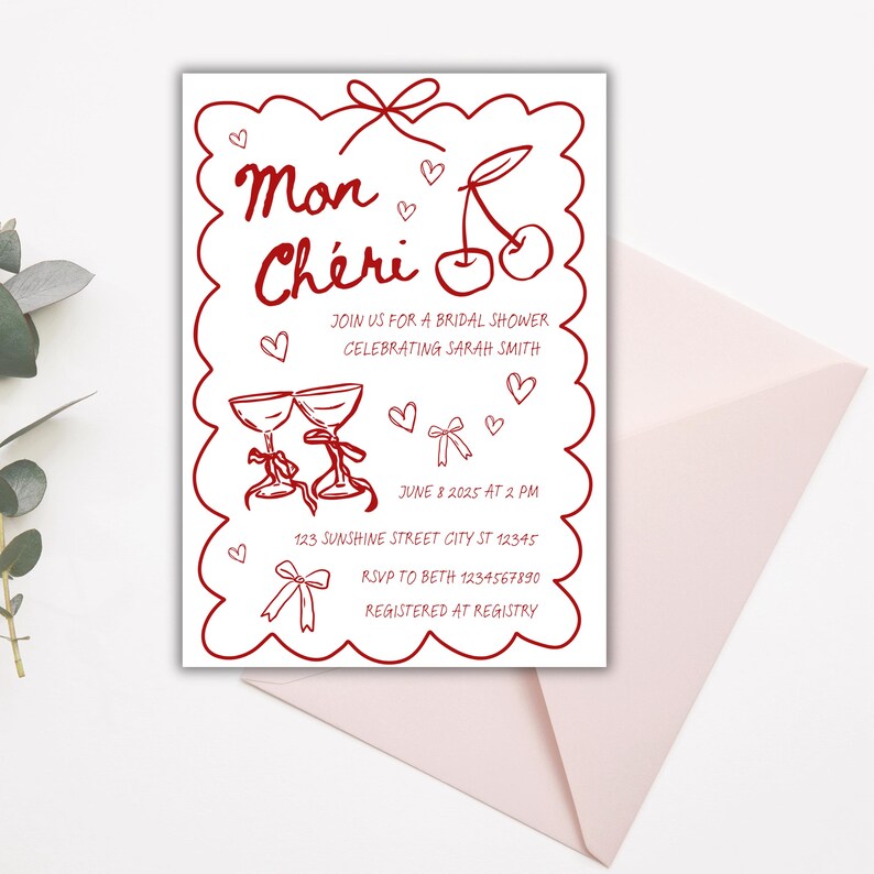 Editable Mon Cheri Cherry Themed Bridal Shower Invitation Instant ...