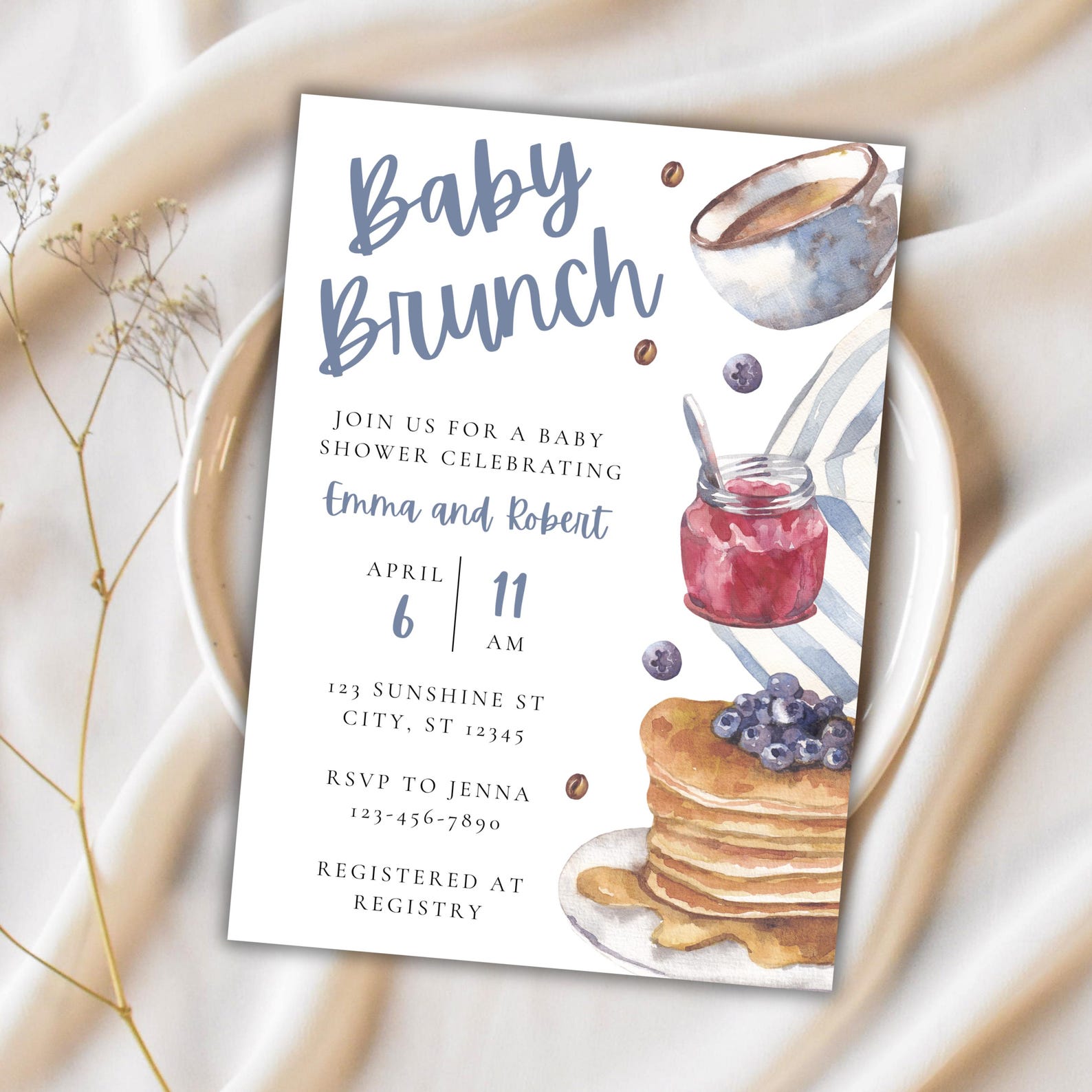 Watercolor Baby Brunch Invitation Template: Editable Shower Invite ...