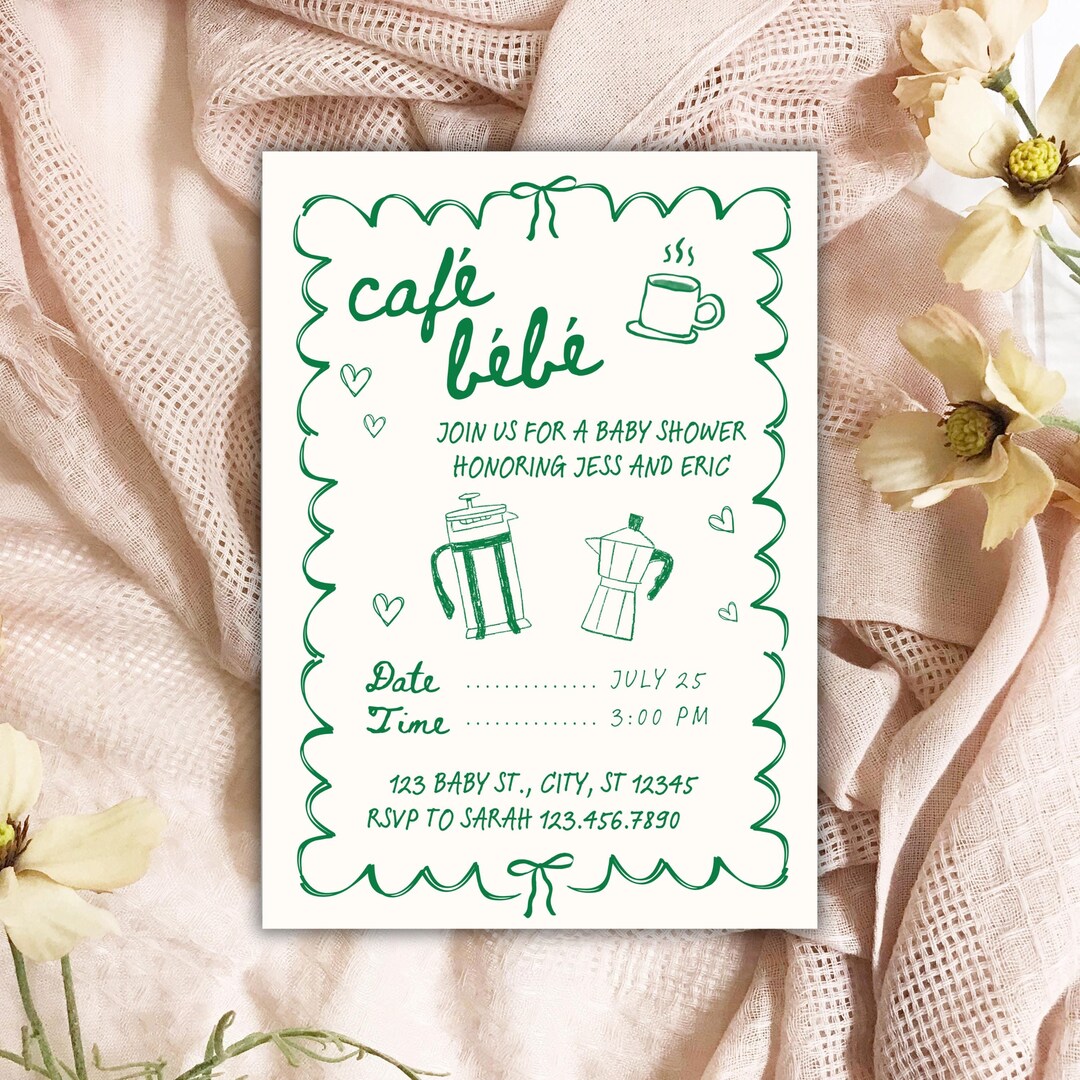 Editable Home Cafe Coffee Shop Themed Baby Shower Invitation Template ...