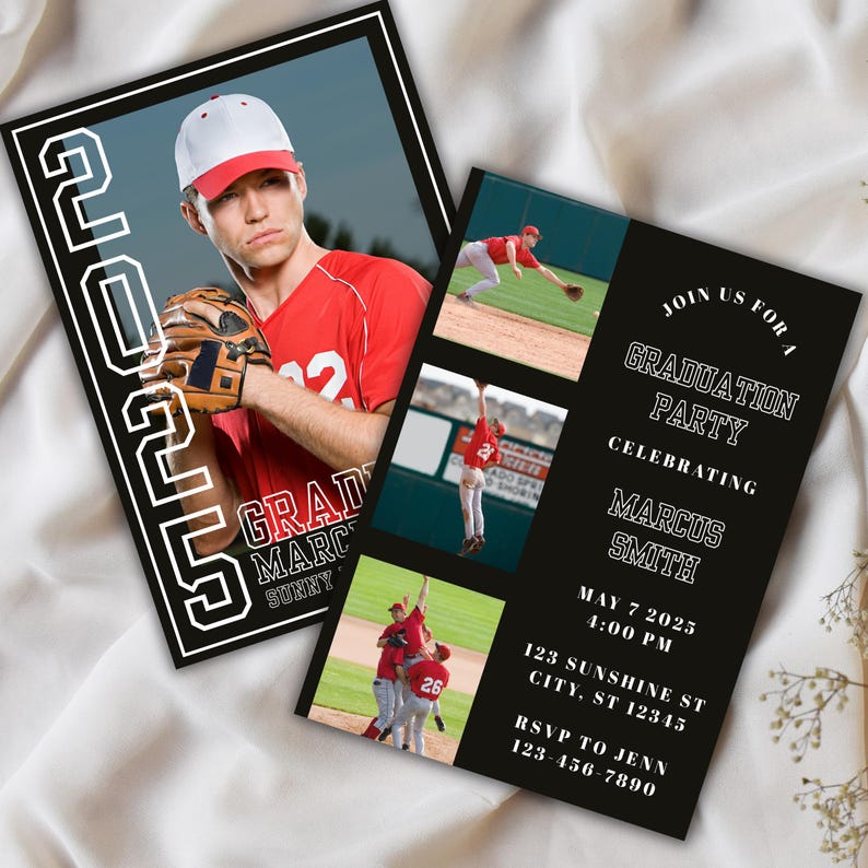 Editable Graduation Announcement and Party Invitation: Athlete Photo ...