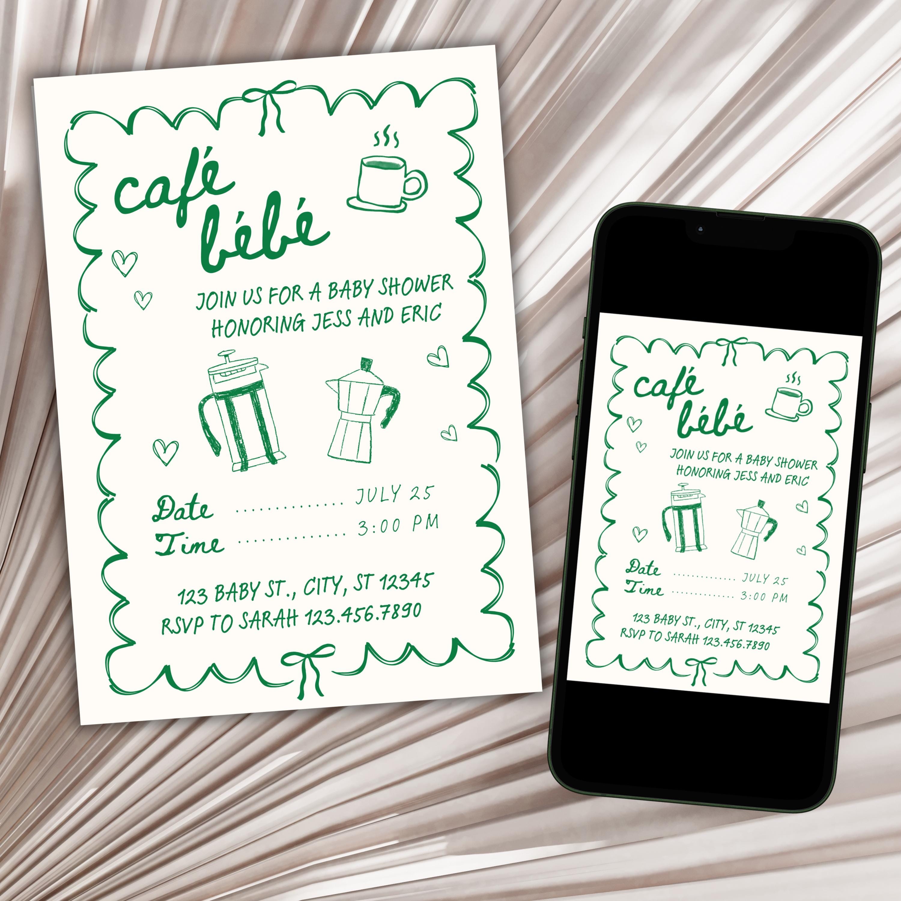 Editable Home Cafe Coffee Shop Themed Baby Shower Invitation Template ...