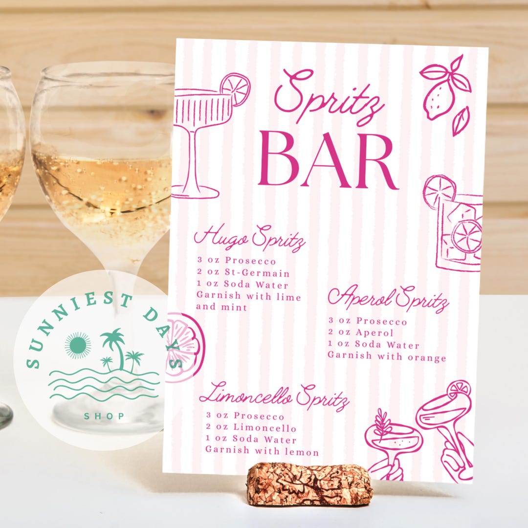 Editable Pink Stripe Spritz Bar Sign: Bridal Shower, Wedding, Baby ...