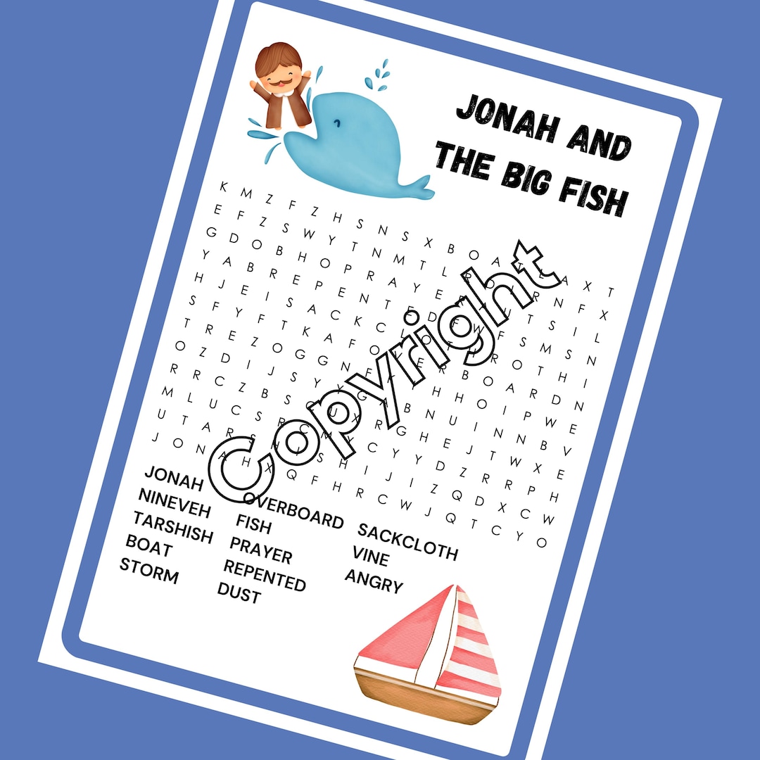 Jonah Bible Word Search Puzzle for Children - Etsy