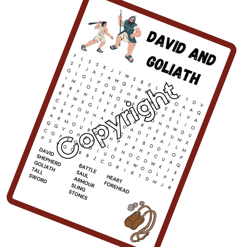 David and Goliath Bible Word Search Puzzle - Etsy UK