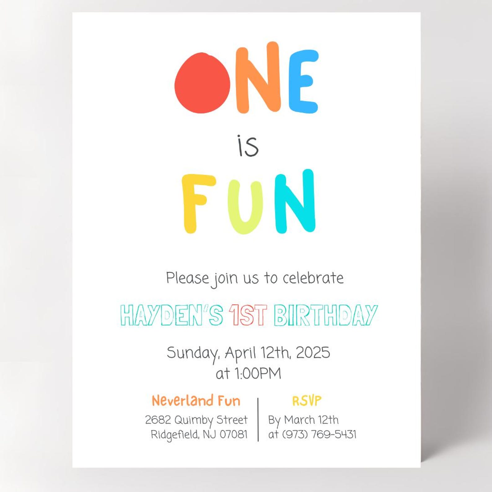 ONE is Fun Birthday Invitation One is Fun Invite First Birthday Party ...
