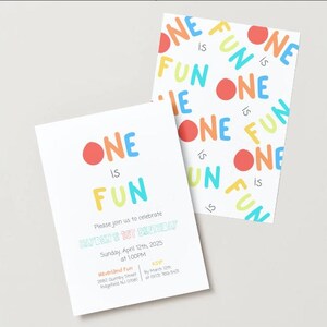 ONE is Fun Birthday Invitation One is Fun Invite First Birthday Party ...