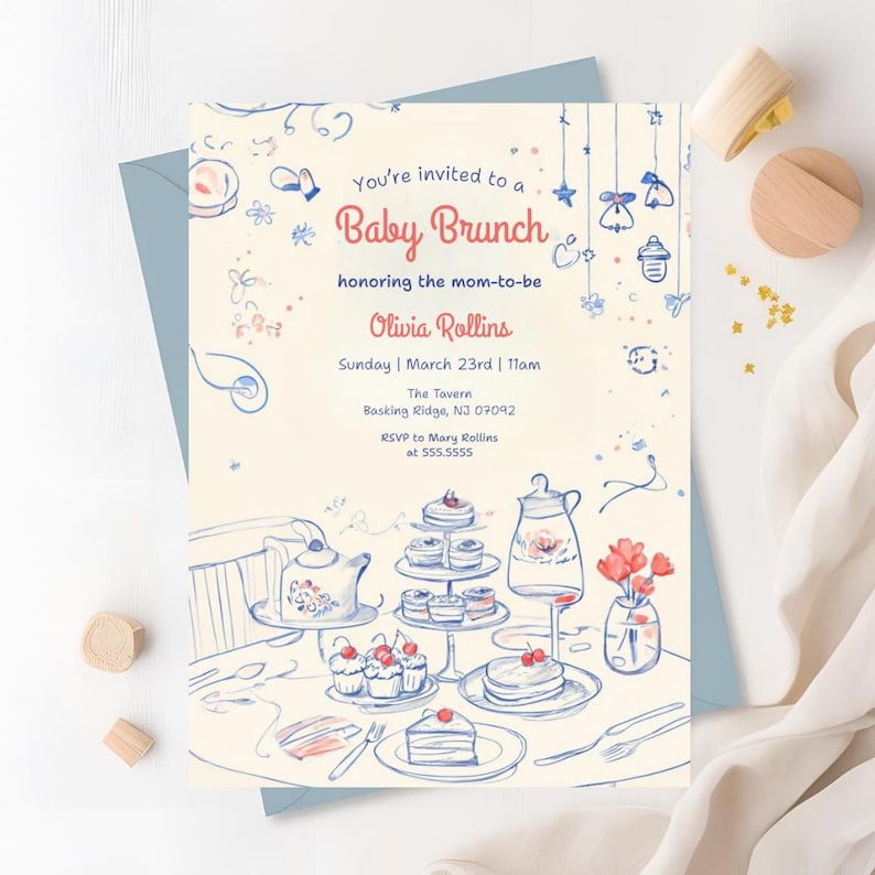 Baby Brunch Invitation Drawn Baby Shower Brunch Invite Brunch Baby ...