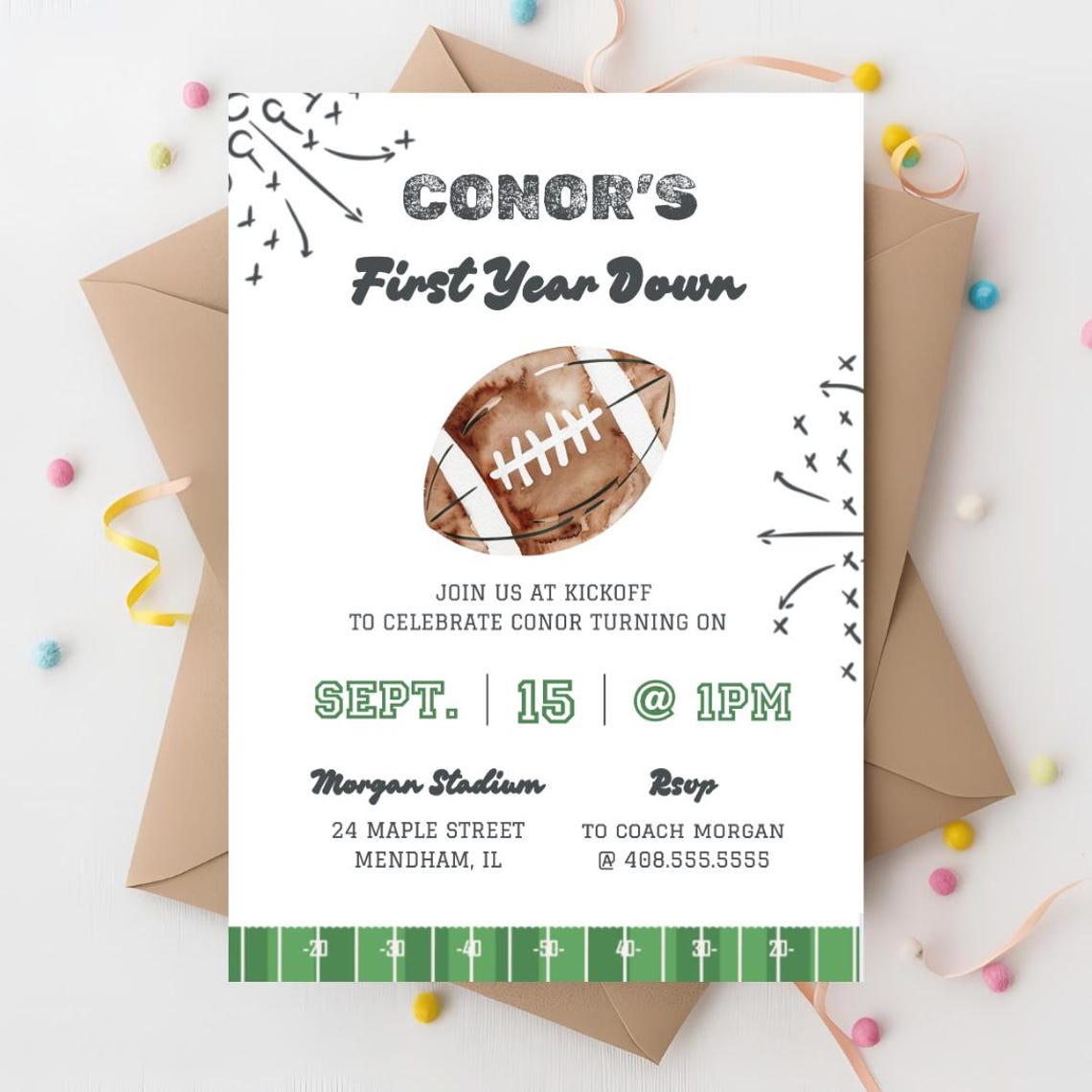 First Year Down Birthday Invite First Down Football 1st Birthday Party ...