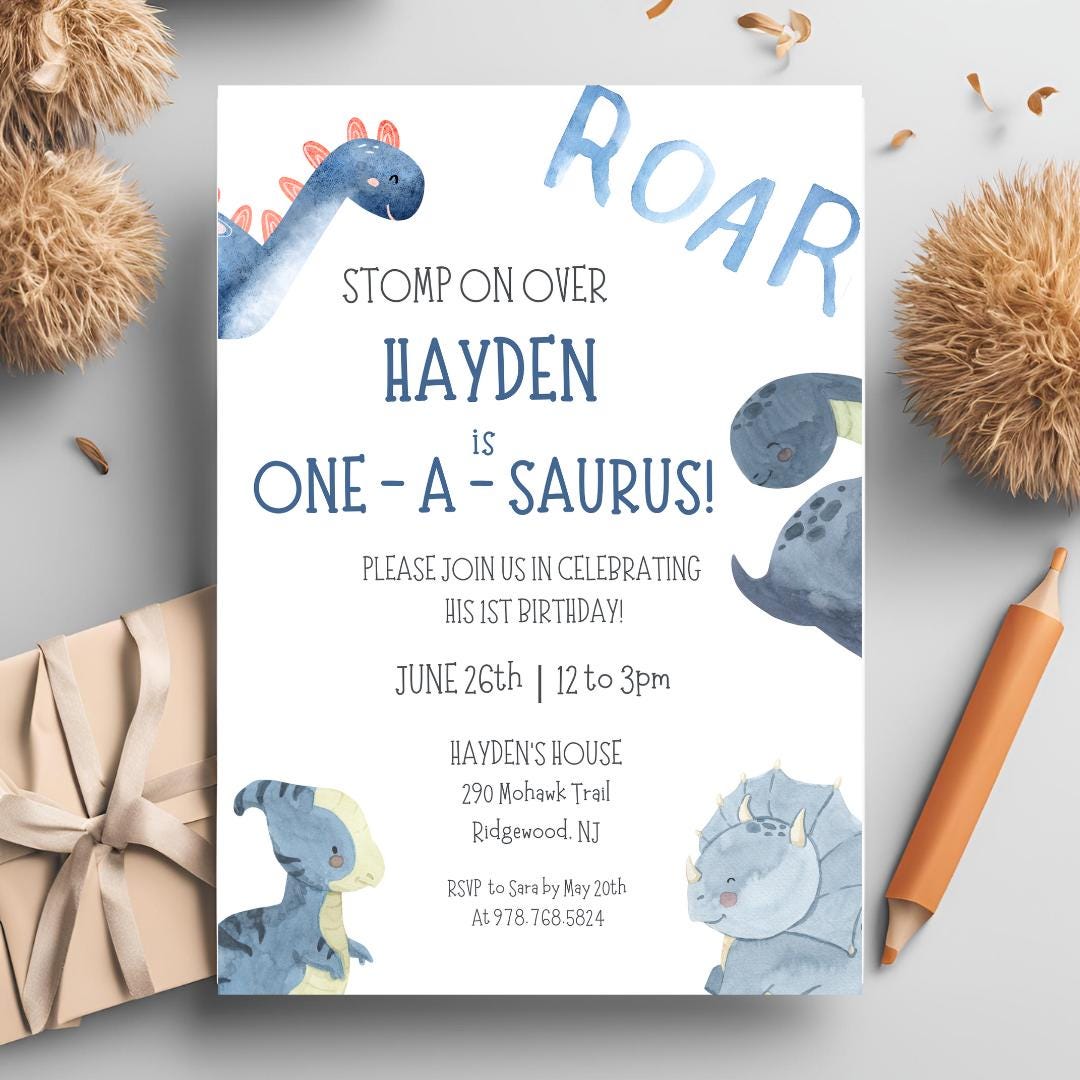 Oneasaurus Birthday Invitation, Dinosaur 1st Birthday, Dinosaur ...
