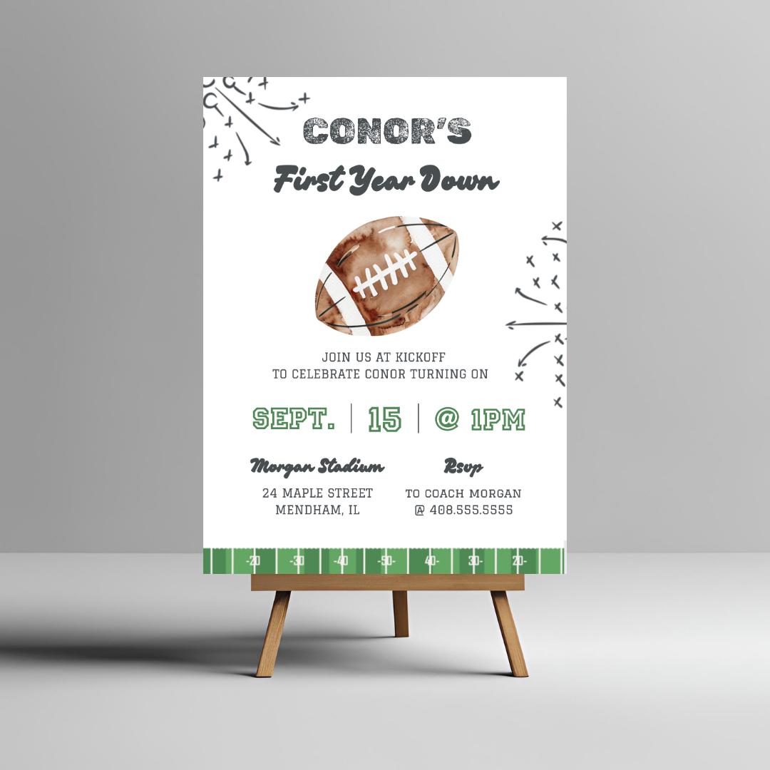 First Year Down Birthday Invite First Down Football 1st Birthday Party ...