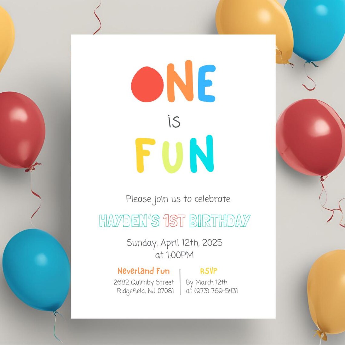ONE is Fun Birthday Invitation One is Fun Invite First Birthday Party ...