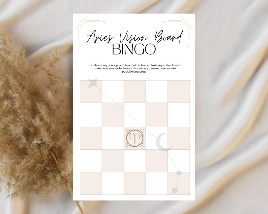 Aries Manefisation Zodiac Vision Board Bingo Card – Printable Digital ...