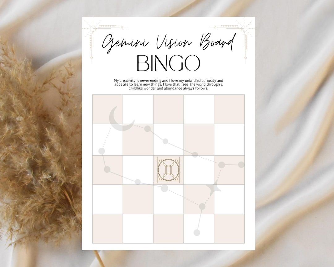Gemini Manifestion Zodiac Vision Board Bingo Card – Printable Digital ...
