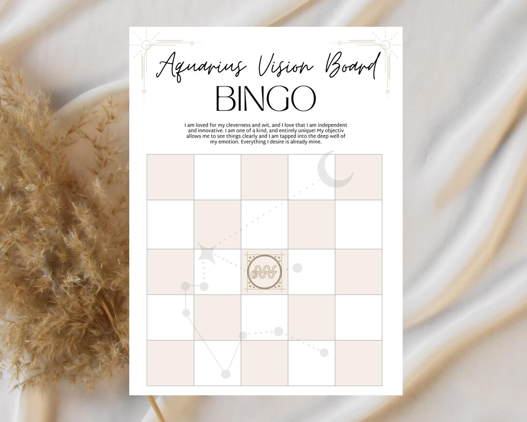 Aquarius Manifestion Zodiac Vision Board Bingo Card – Printable Digital ...