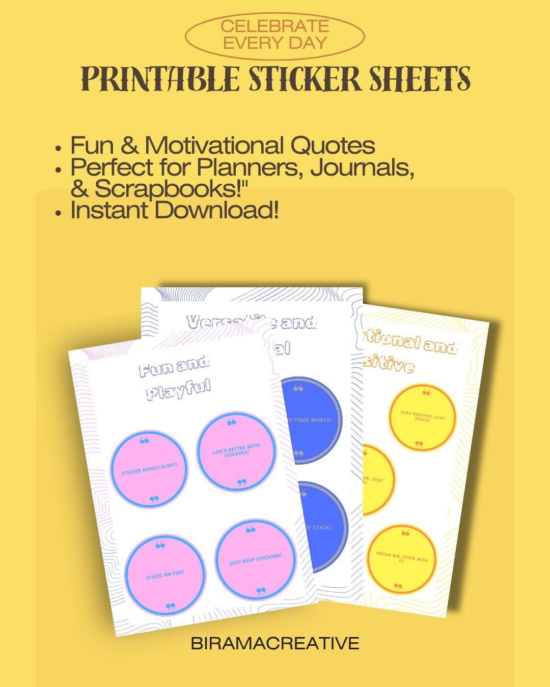 National Sticker Day Digital Printable | Motivational and Fun Sticker ...