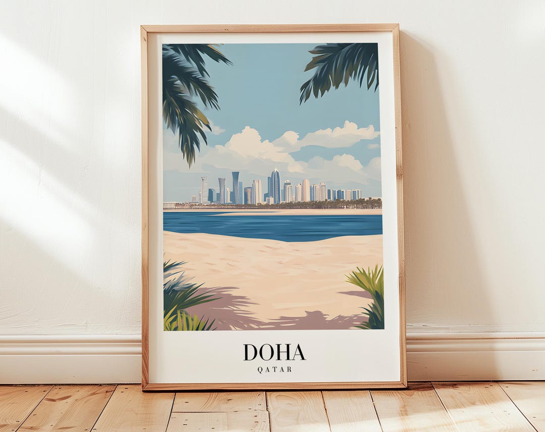 Doha Qatar Travel Poster: Minimalist Cityscape Art - Etsy