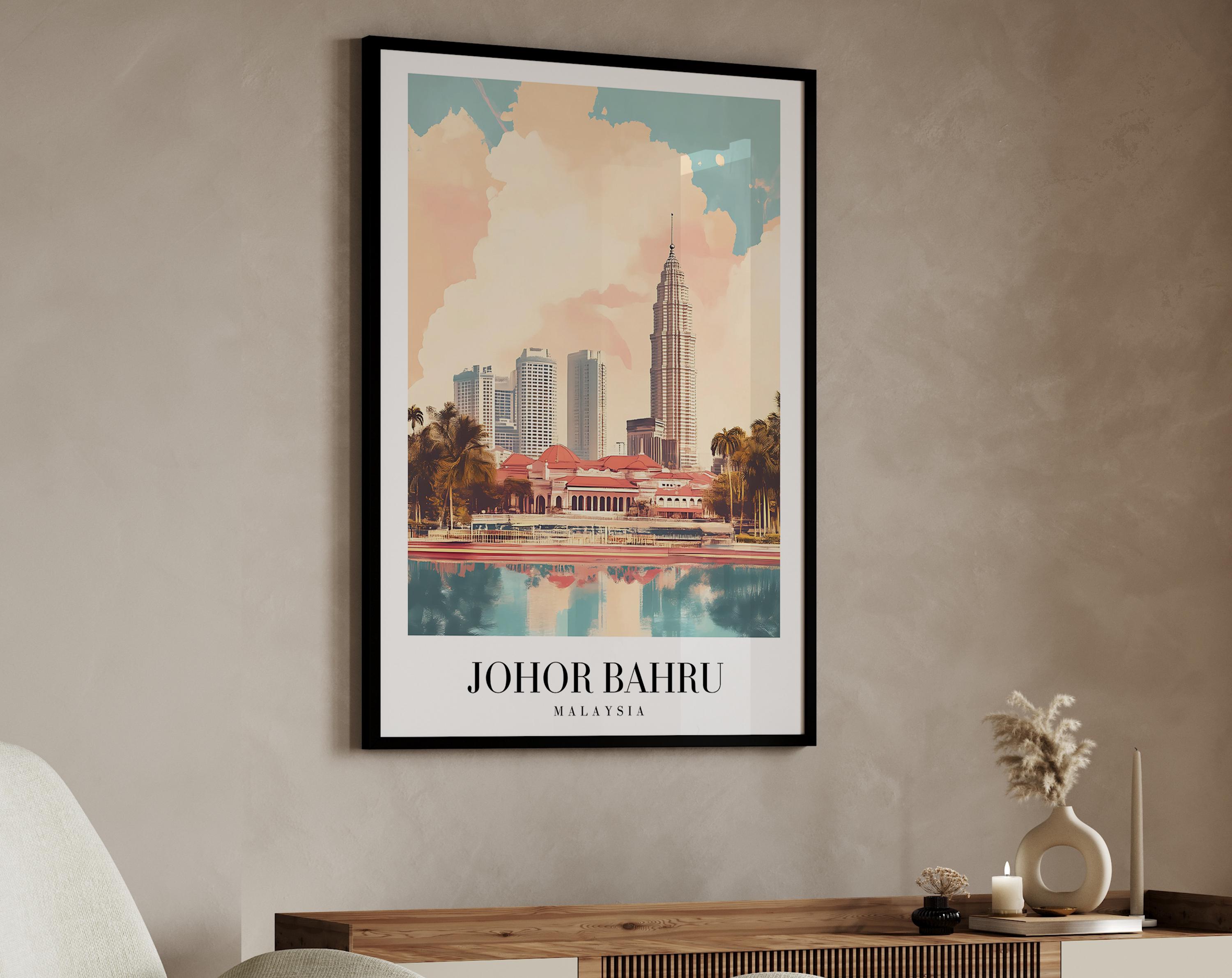 Johor Bahru Malaysia Travel Poster: Vintage Cityscape Art - Etsy