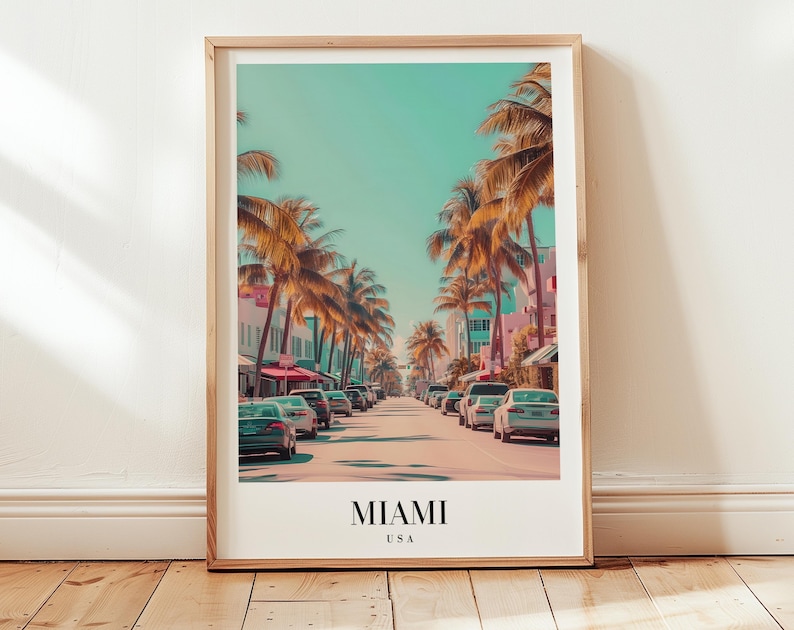 Miami Travel Poster, USA Wall Art, Housewarming Gift, Vintage Travel ...
