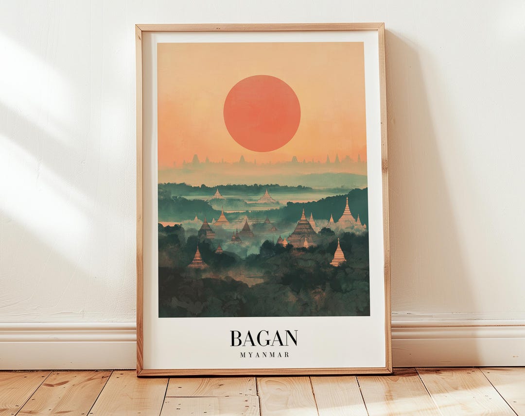 Bagan Myanmar Travel Poster: Retro Cityscape Wall Art - Etsy