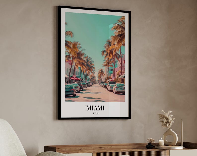 Miami Travel Poster, USA Wall Art, Housewarming Gift, Vintage Travel ...