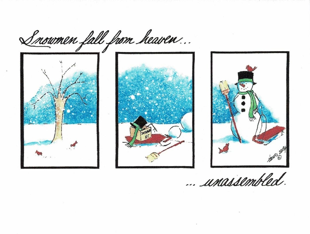 Snowmen Fall From Heaven......unassembled. 5 Blank Note Cards. Perfect ...