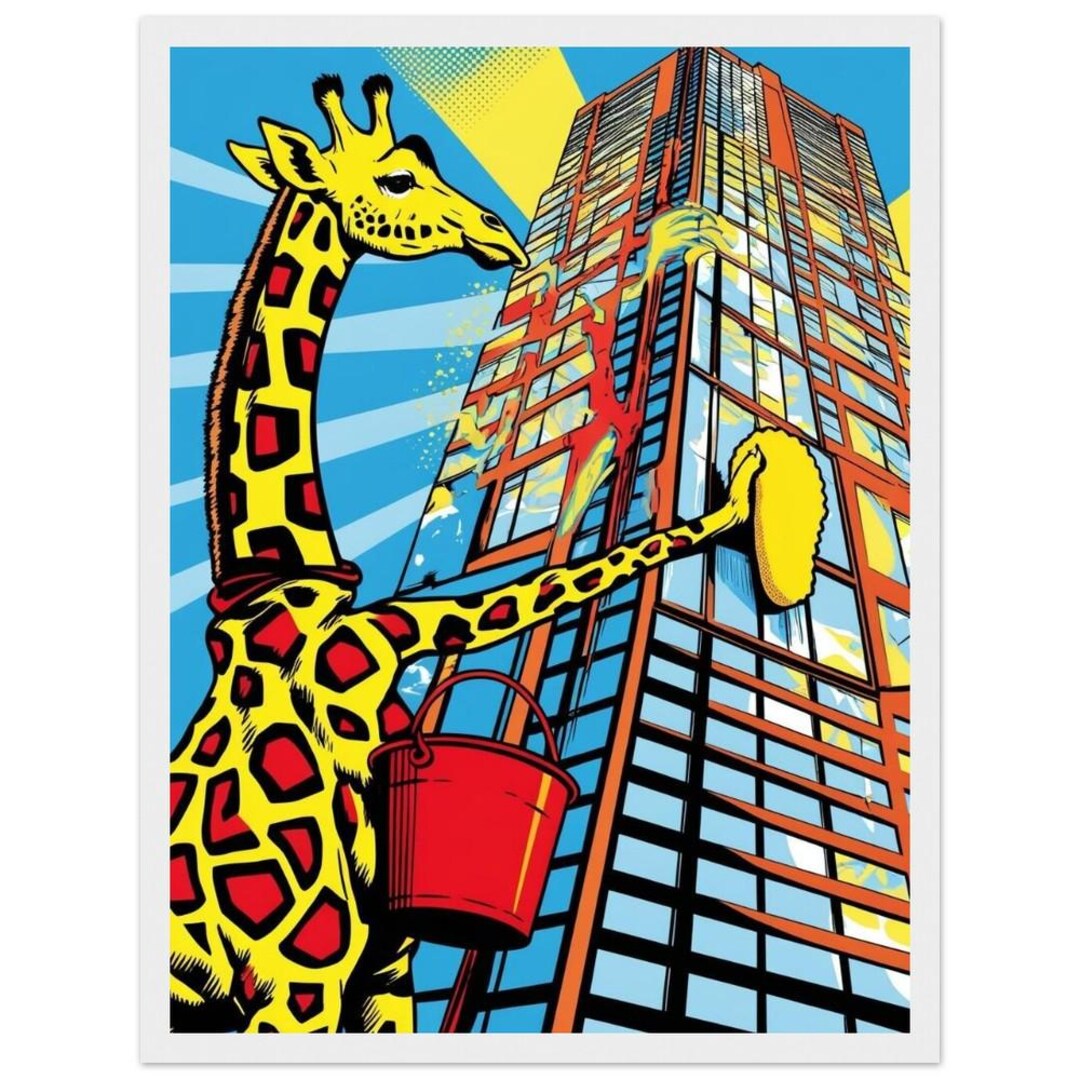 Giraffe Window Cleaner Poster - Charming Framed Art for Home or Office ...