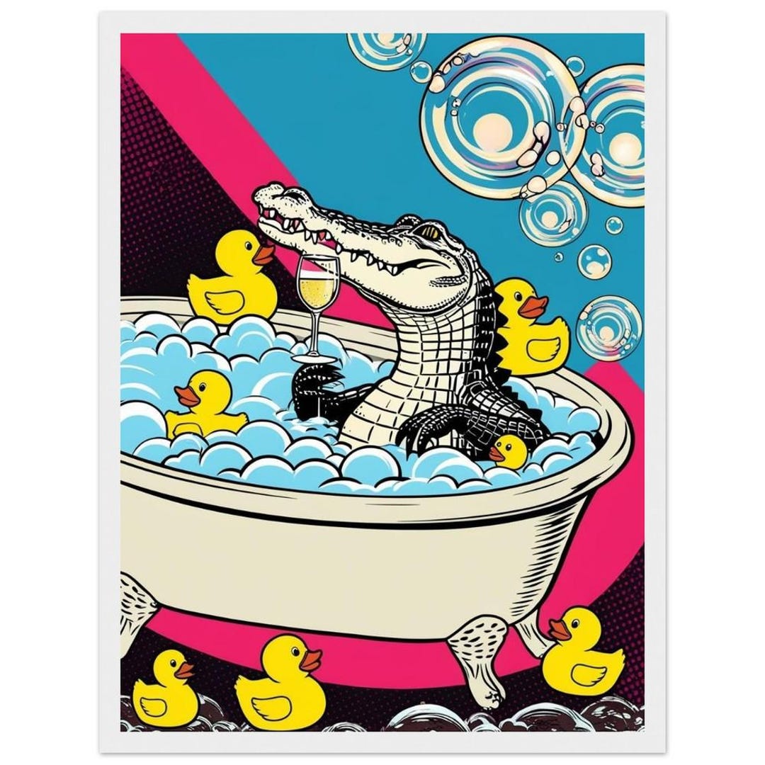 Fun Alligator Bubble Bath Poster - Framed Art With Rubber Ducks ...