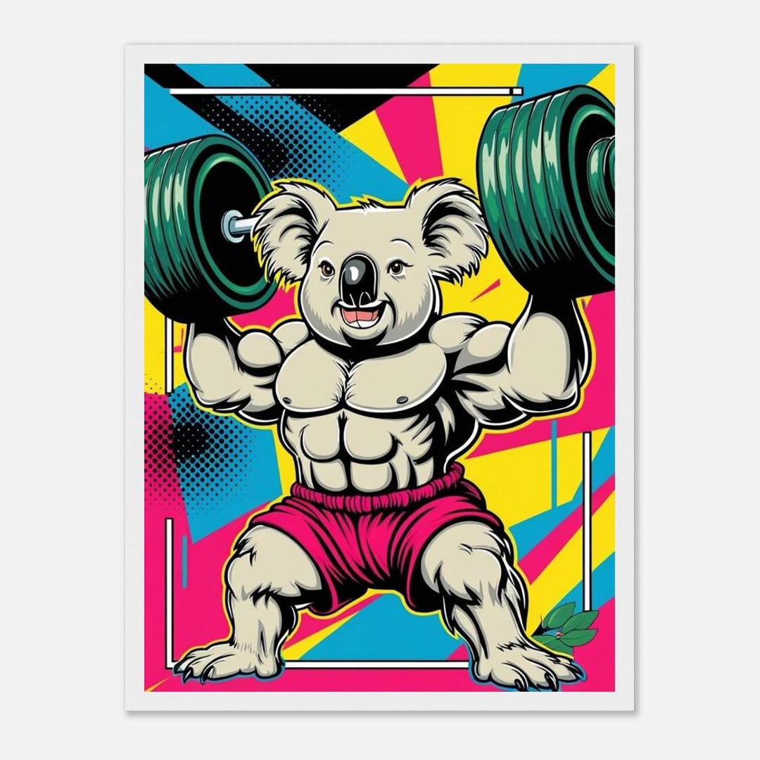 Koala Bodybuilder Poster Funny Gym Wall Art With Eucalyptus Weights ...