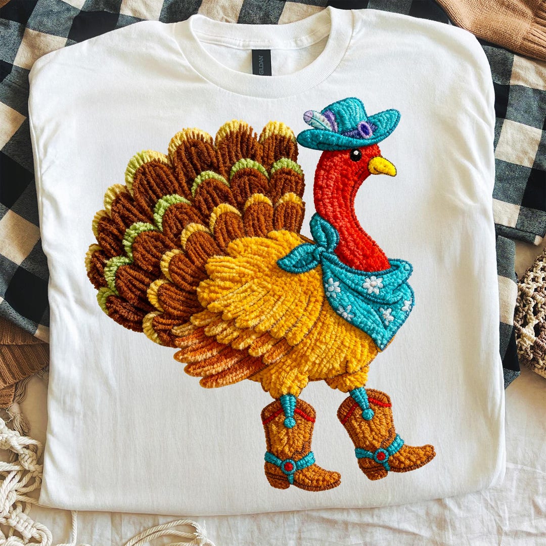 Cowboy Turkey Png, Thanksgiving Png, Faux Yarn Png, Funny Fall Shirt ...