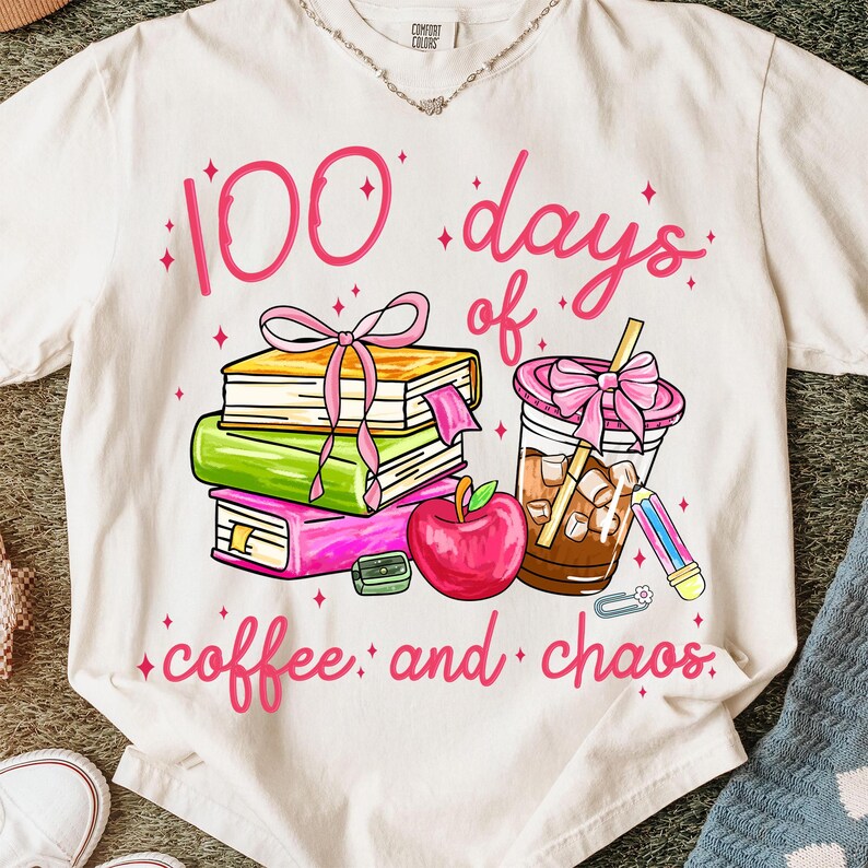 Preppy 100 Days of Coffee and Chaos PNG, Colorful Teacher 100 Days Png ...