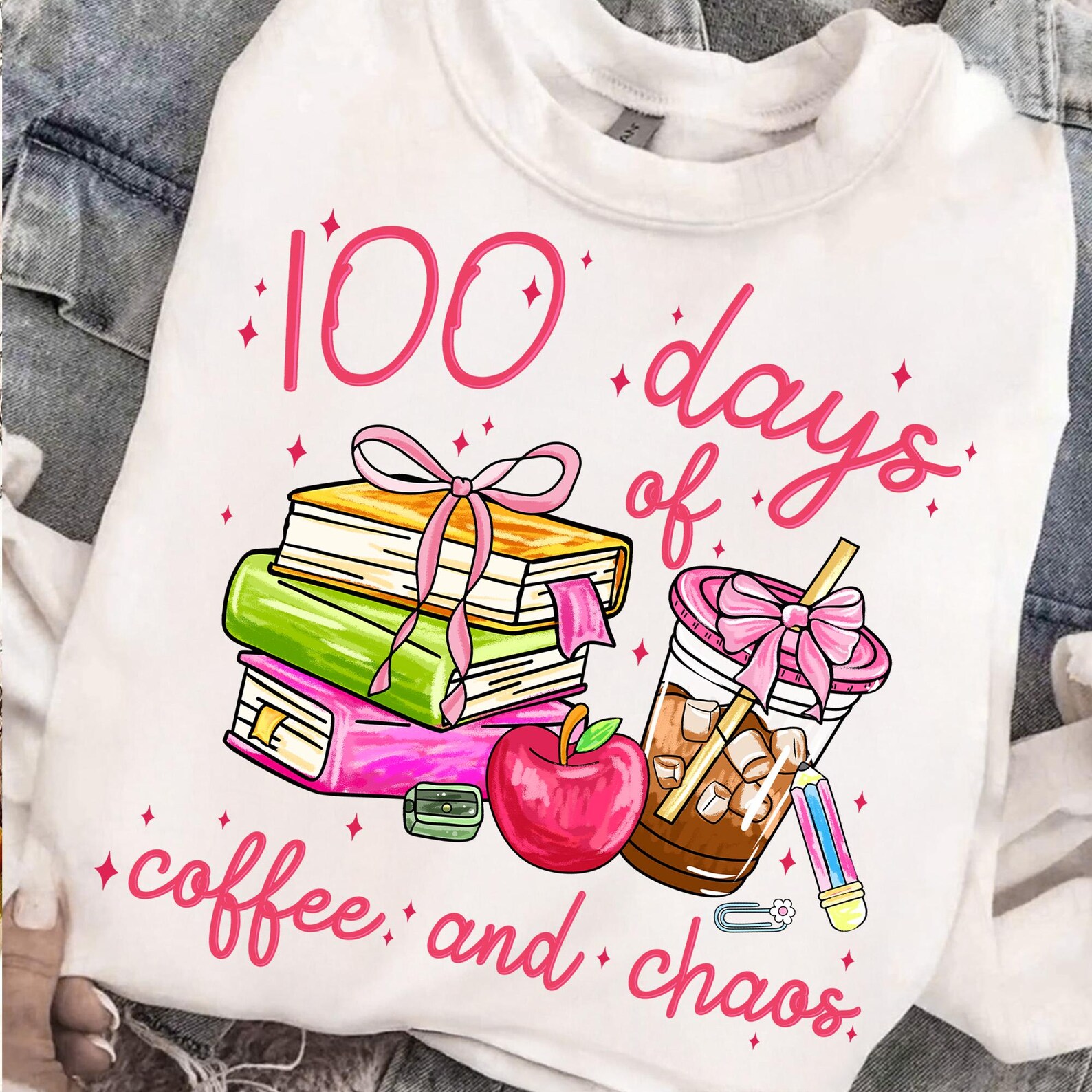 Preppy 100 Days of Coffee and Chaos PNG, Colorful Teacher 100 Days Png ...