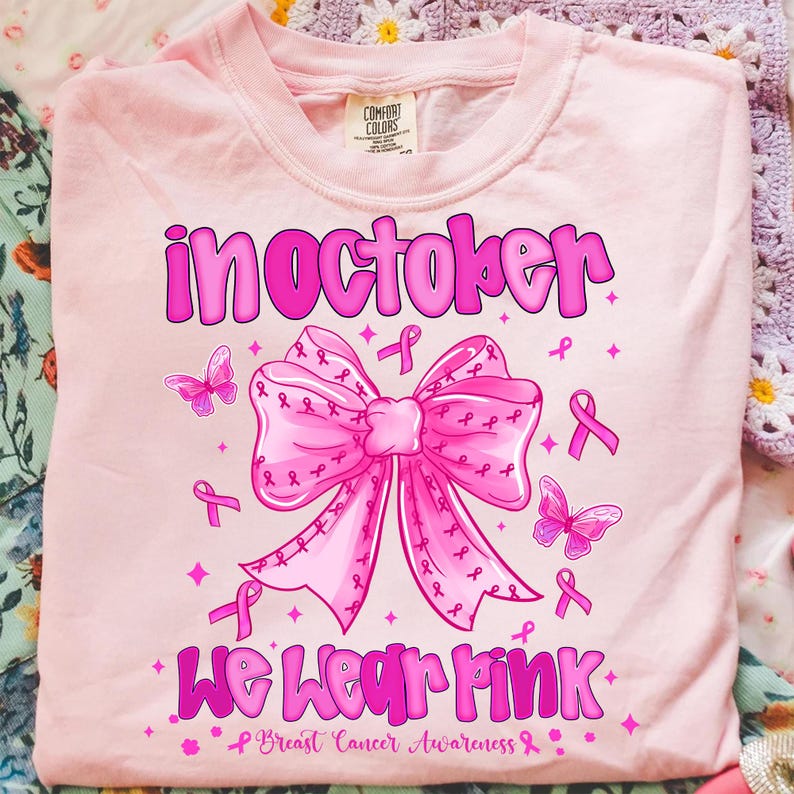In October We Wear Pink Png, Preppy Breast Cancer Png, Coquette Breast ...